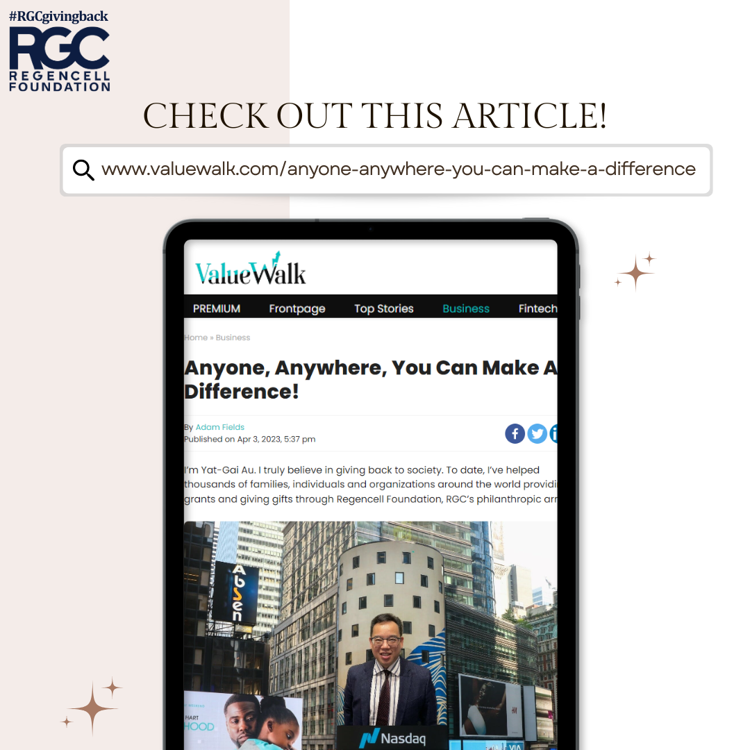#RGCgivingback featured on ValueWalk - Regencell Bioscience